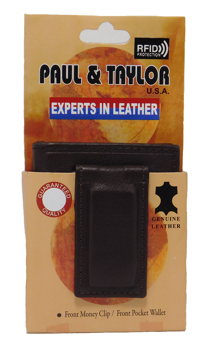 Paul & Taylor RFID Protected Magnet Money Clip Bifold Leather Wallet ...